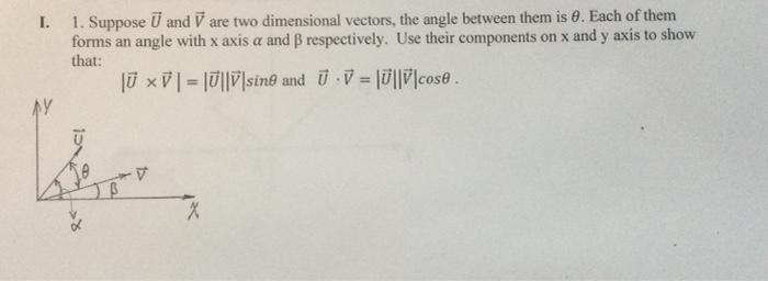 Solved I. 1. Suppose U and V are two dimensional vectors, | Chegg.com