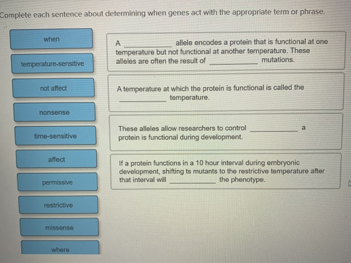 Solved Complete each sentence about ordering genes in a | Chegg.com