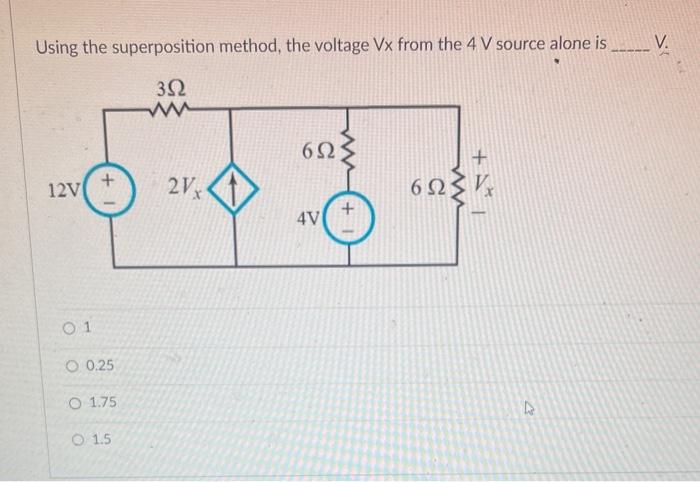 Solved Using the superposition method, the voltage Vx from | Chegg.com
