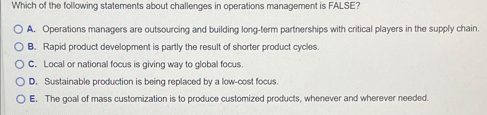 Solved Which of the following statements about challenges in | Chegg.com