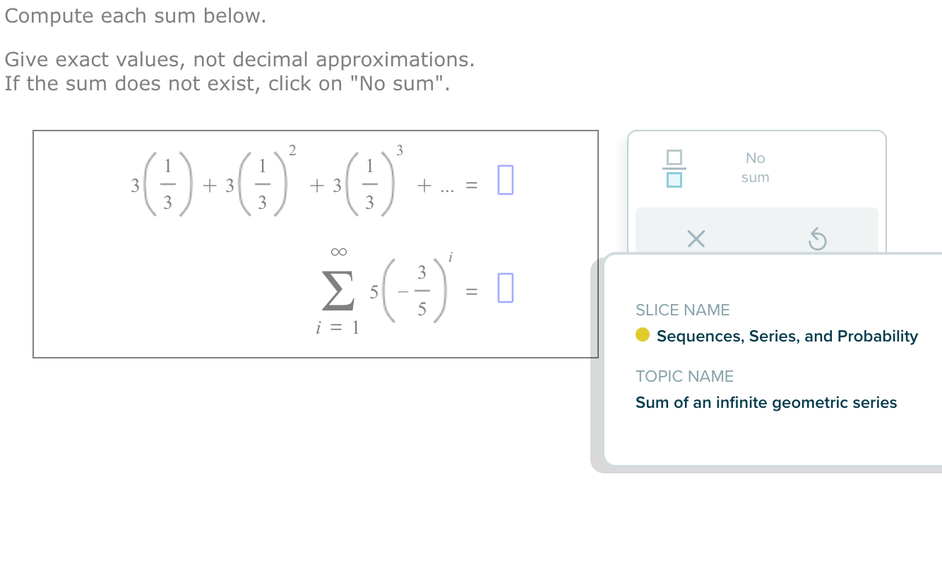 Solved Compute each sum below.Give exact values, not decimal | Chegg.com