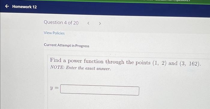 Solved Find a power function through the points (1,2) and | Chegg.com