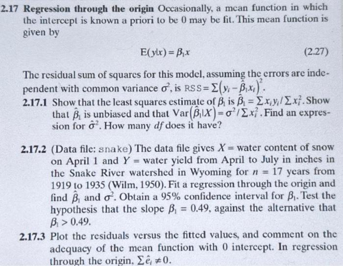 Solved 17 Regression through the origin Occasionally, a mean | Chegg.com