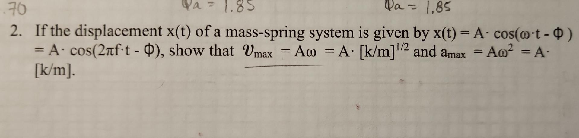 Solved 2. If the displacement x(t) of a mass-spring system | Chegg.com