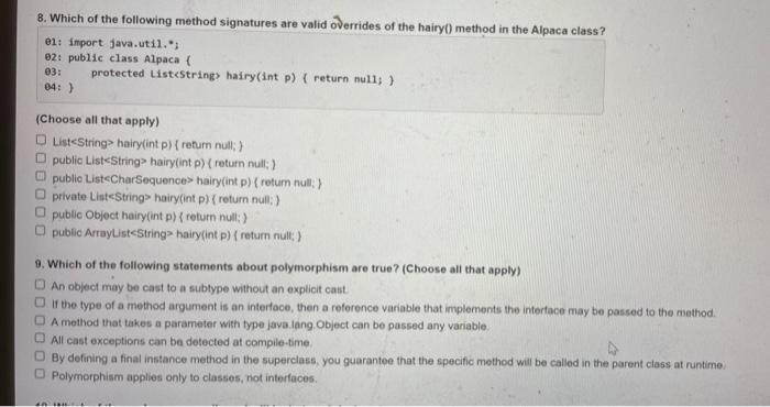 Solved 8. Which of the following method signatures are valid | Chegg.com