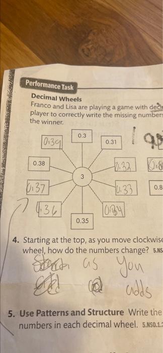 Solved Performance Task Decimal Wheels Franco and Lisa are | Chegg.com