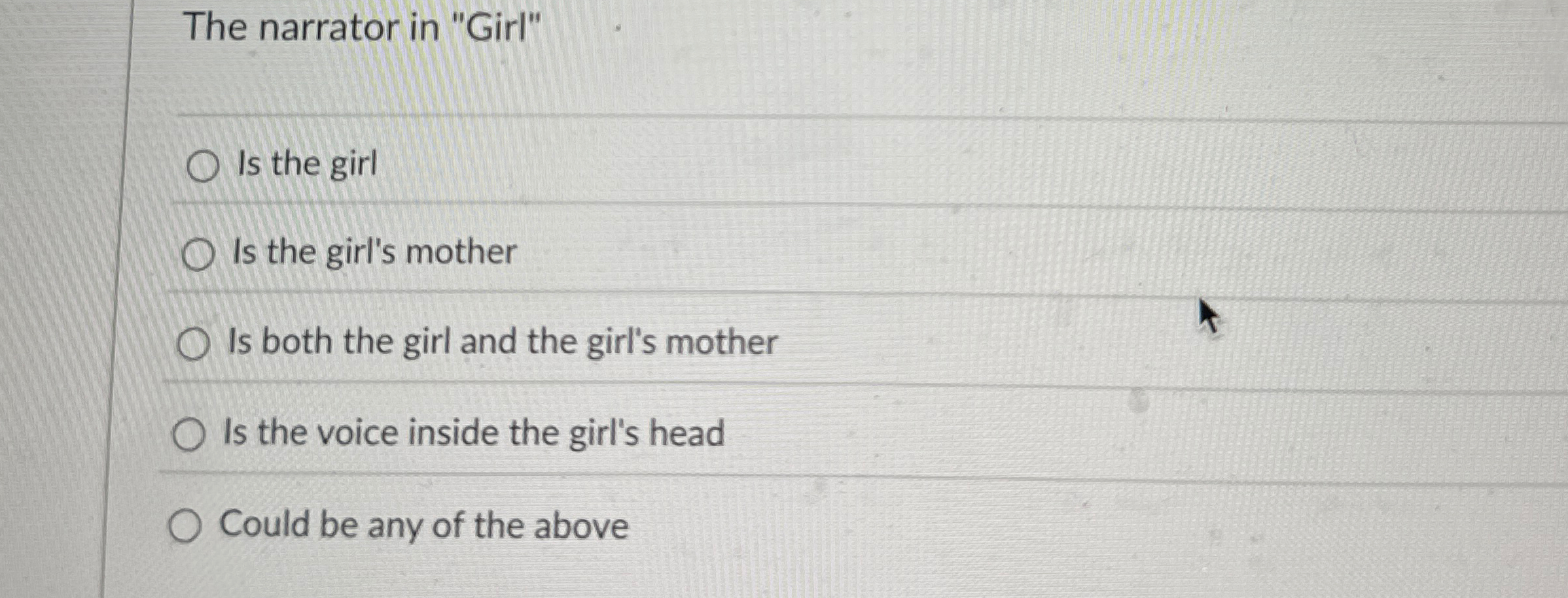 Solved The narrator in "Girl"Is the girlIs the girl's | Chegg.com