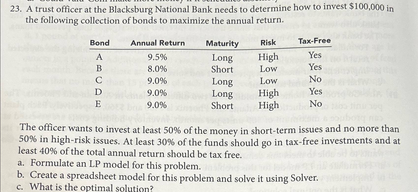 Solved A trust officer at the Blacksburg National Bank needs | Chegg.com