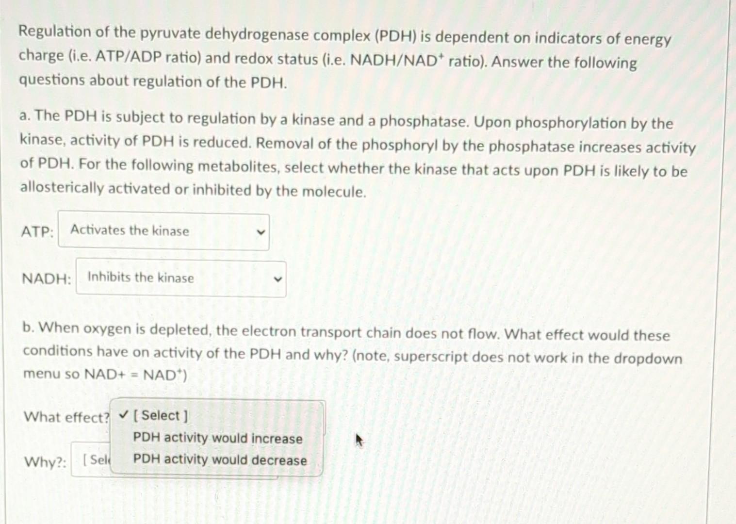 Solved Regulation of the pyruvate dehydrogenase complex | Chegg.com