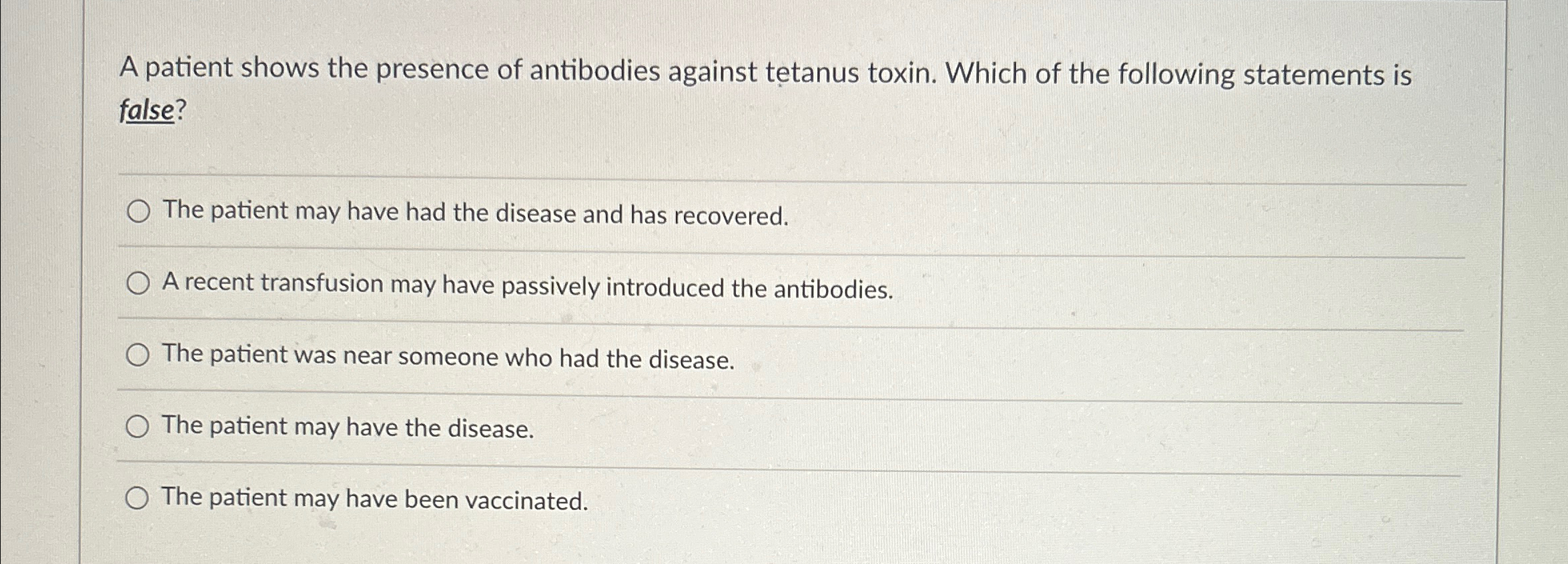 Solved A patient shows the presence of antibodies against | Chegg.com