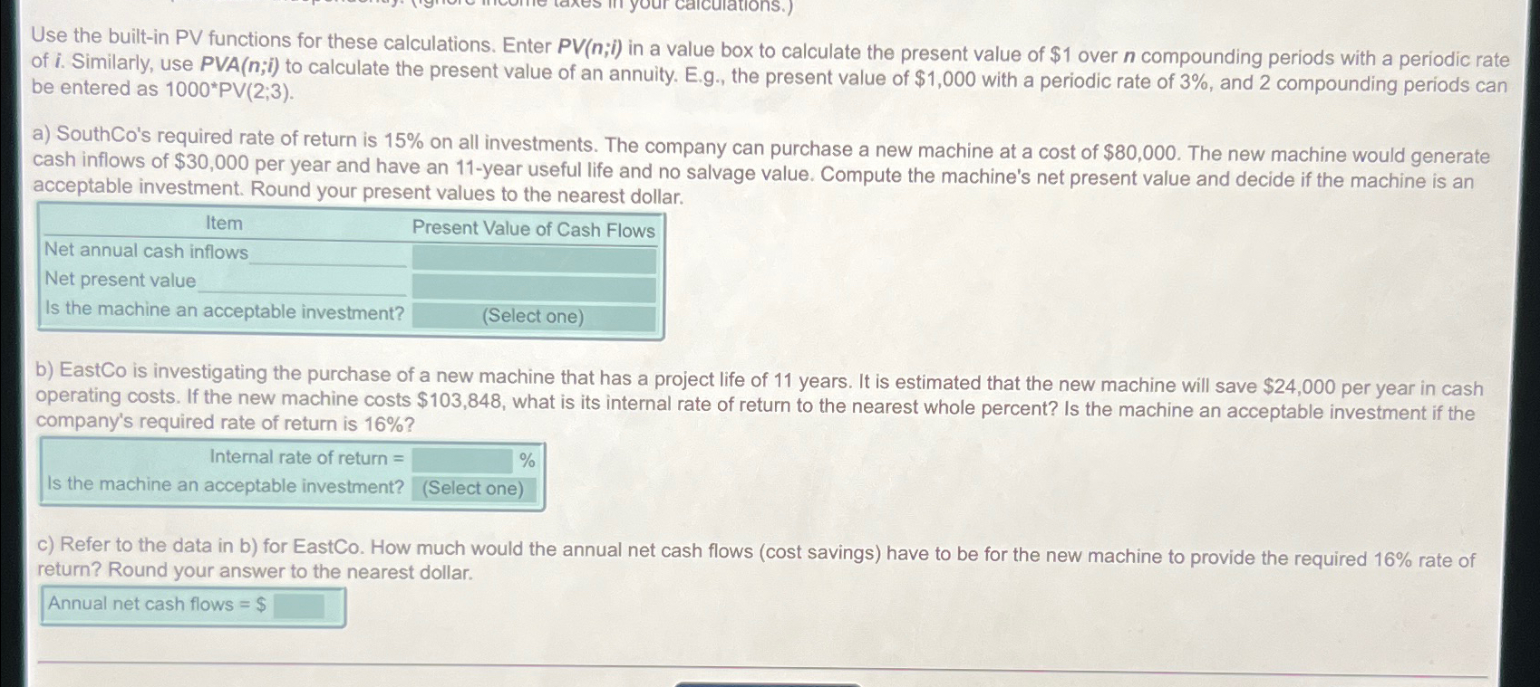 Solved Use the built-in PV functions for these calculations. | Chegg.com
