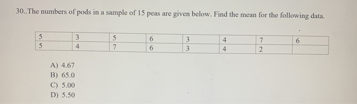 Solved 30.. The numbers of pods in a sample of 15 peas are | Chegg.com