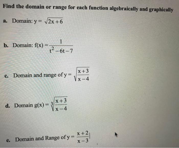 Find the domain or range for each function | Chegg.com