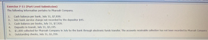 Solved Exercise 7-11 (Part Level Submission) The following | Chegg.com
