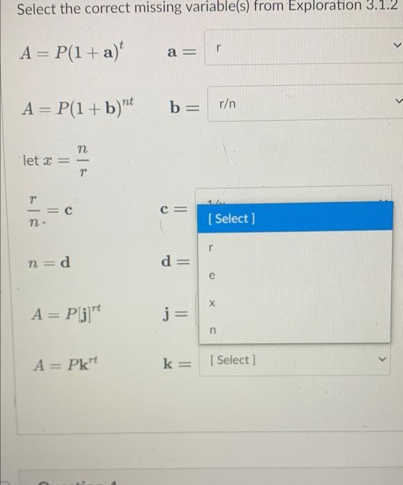 Solved Select the correct missing variable(s) from | Chegg.com
