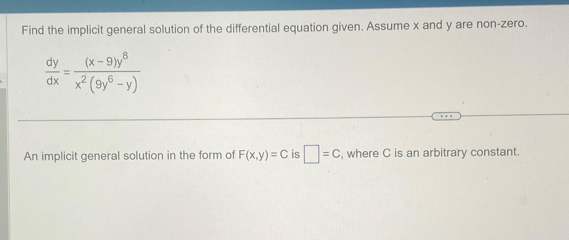 Solved Find the implicit general solution of the | Chegg.com