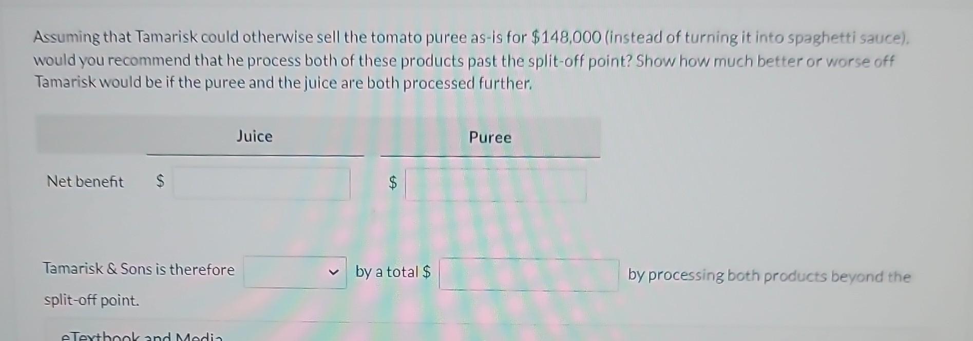 Solved Tamarisk \& Sons produces tomato juice and tomato | Chegg.com