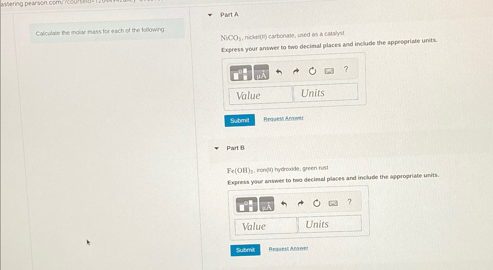 Solved Part ACalculate the molar mass for each of the | Chegg.com