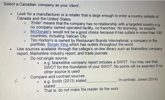 Select a Canadian company as your 'client'. - Look | Chegg.com