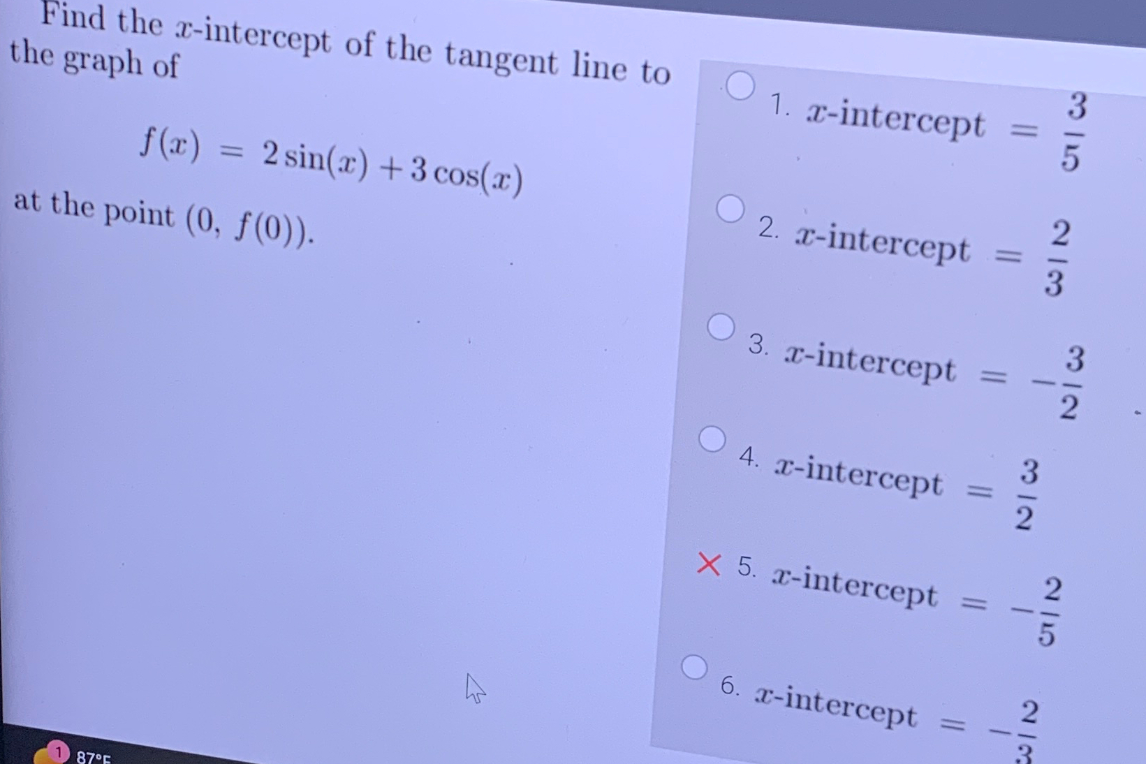 Solved Find the x-intercept of the tangent line to the graph | Chegg.com