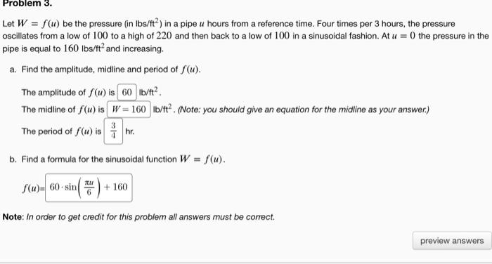 Solved Let W=f(u) be the pressure (in lbs/ft2 ) in a pipe u | Chegg.com