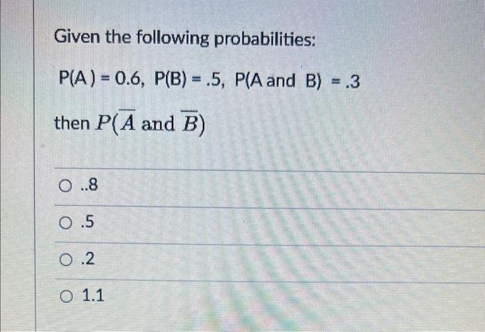 Solved Given the following probabilities: | Chegg.com
