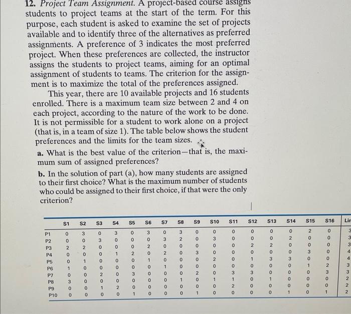 Solved 2. Project Team Assignment. A project-based course | Chegg.com