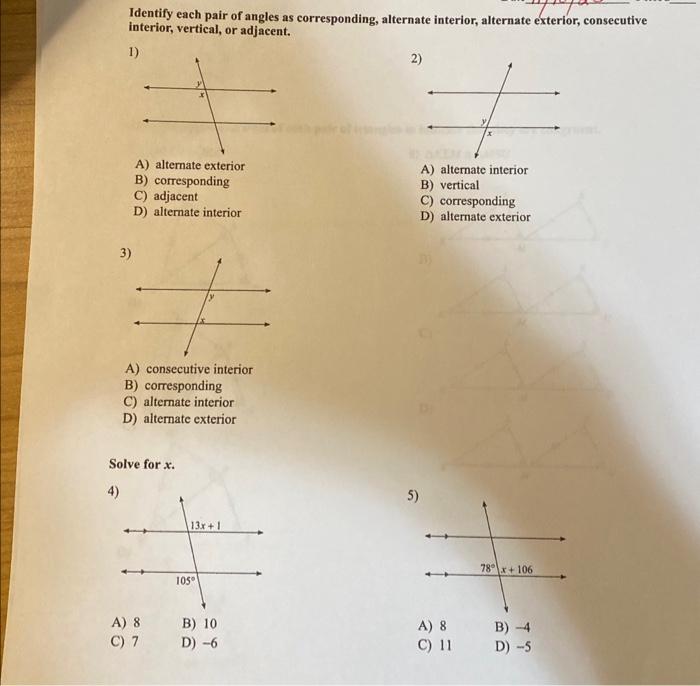 Solved Identify each pair of angles as corresponding, | Chegg.com