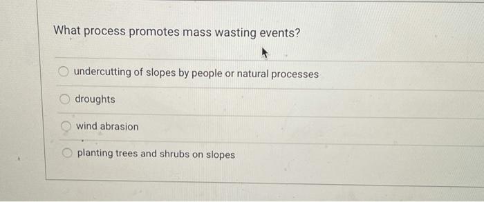 Solved What process promotes mass wasting events? | Chegg.com