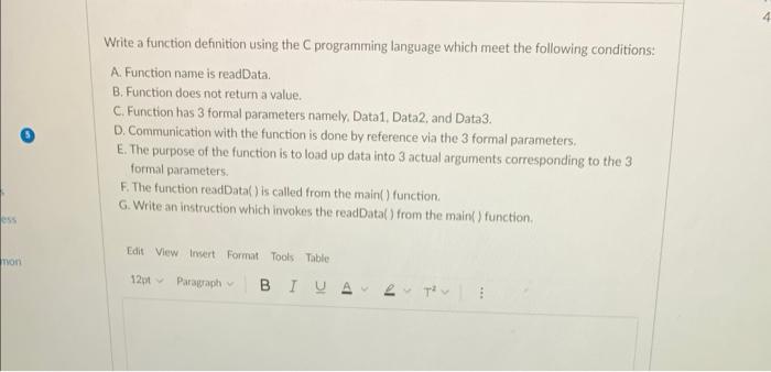 Solved Write a function definition using the C programming | Chegg.com