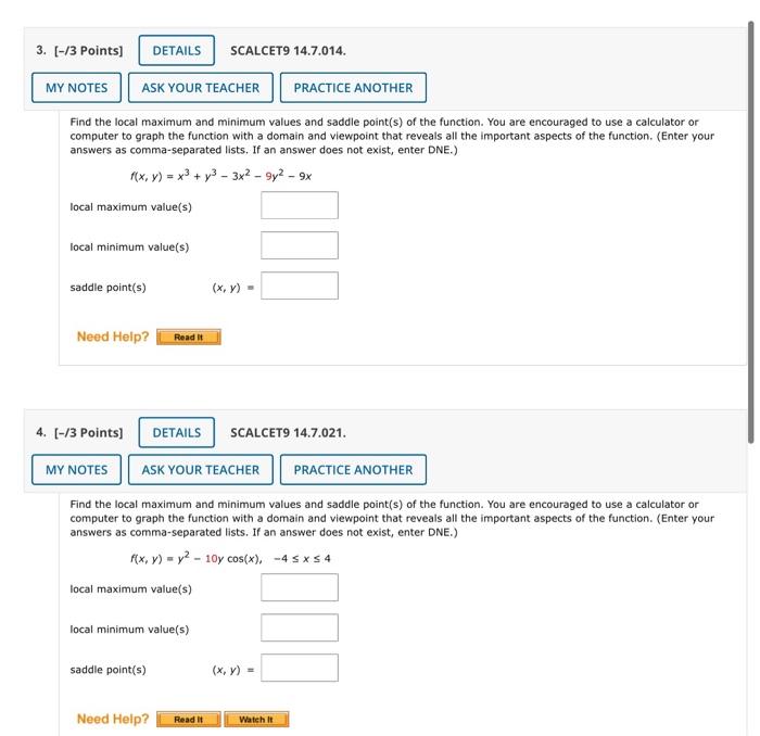 Solved 3. (-/3 points) DETAILS SCALCET9 14.7.014. MY NOTES | Chegg.com
