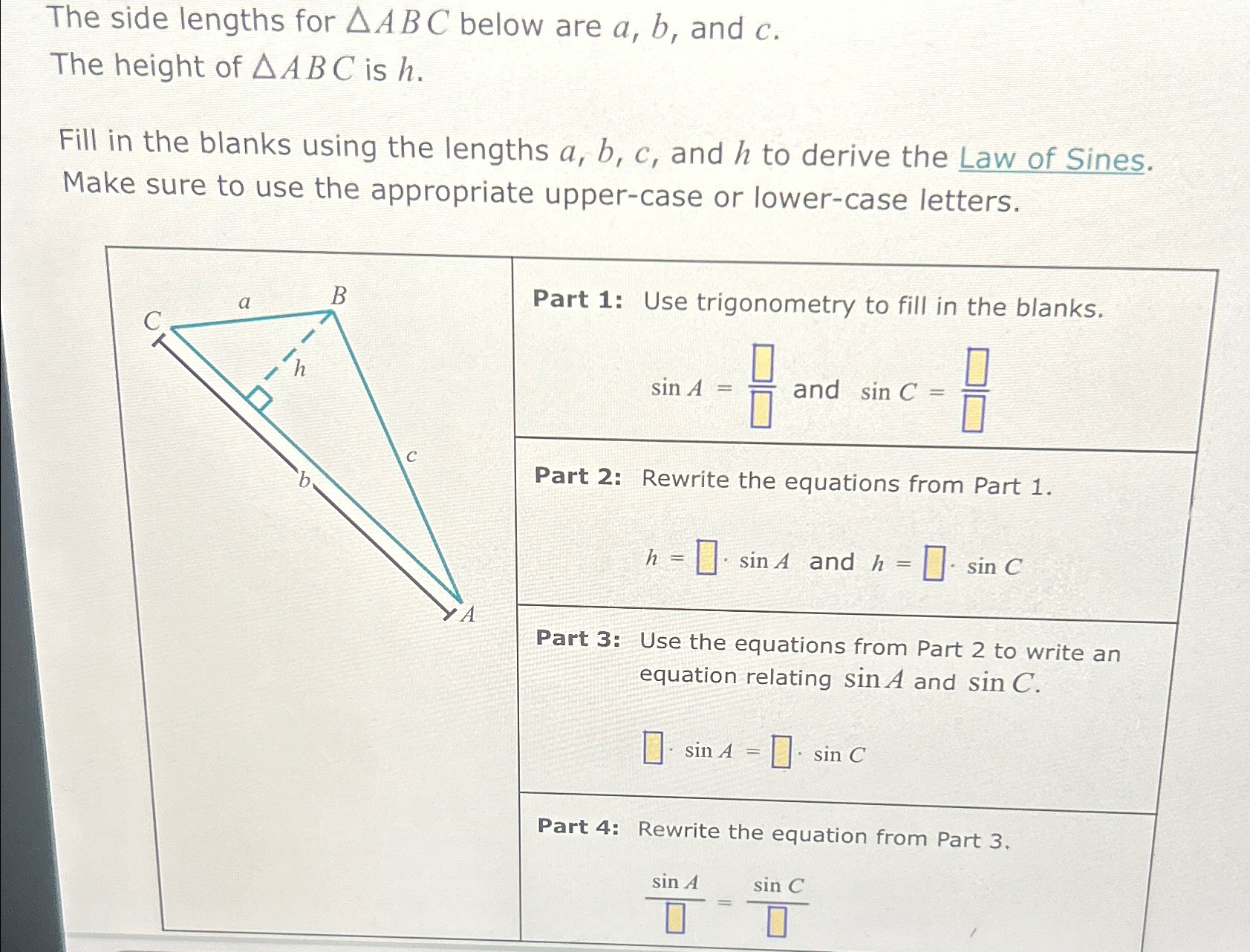 Solved The side lengths for ????ABC ﻿below are a,b, ﻿and | Chegg.com
