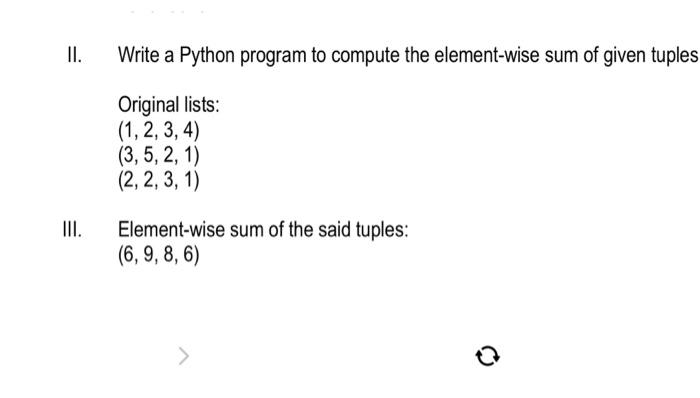 Solved II. Write a Python program to compute the | Chegg.com