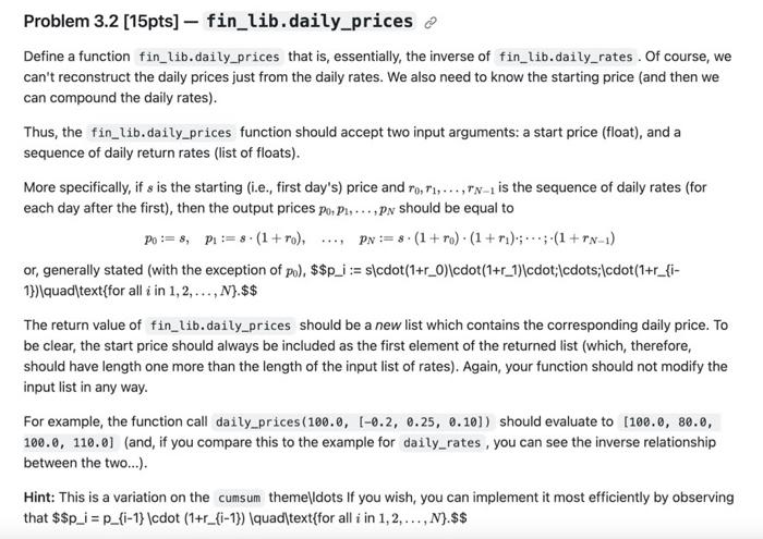 Solved Define a function fin_lib.daily_prices that is, | Chegg.com