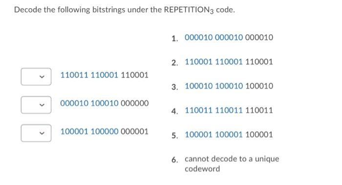 Solved Decode the following bitstrings under the REPETITION3 | Chegg.com