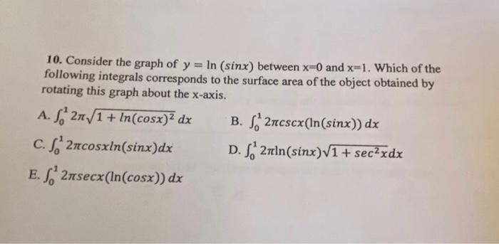 Solved Consider the graph of y = ln (sinx) between x=0 and | Chegg.com