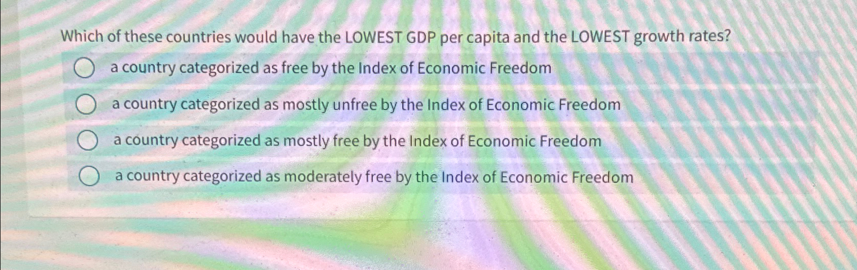 Solved Which of these countries would have the LOWEST GDP | Chegg.com