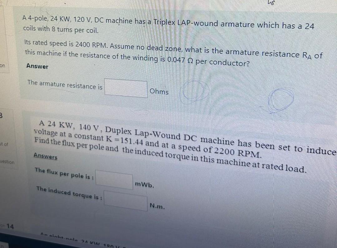 Solved A 4-pole, 24KW,120 V,DC machine has a Triplex | Chegg.com
