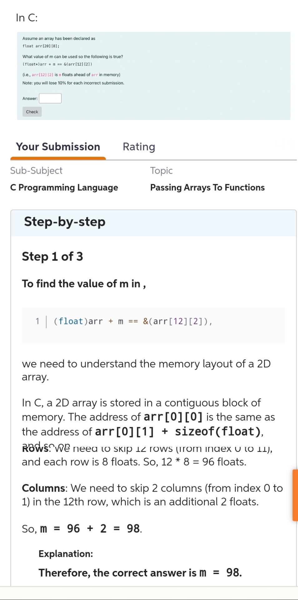 In C:Assume an array has been declared asfloat | Chegg.com