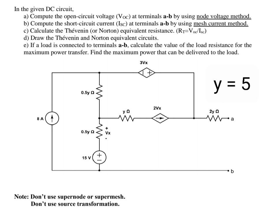 Solved In the given DC circuit, a) Compute the open-circuit | Chegg.com