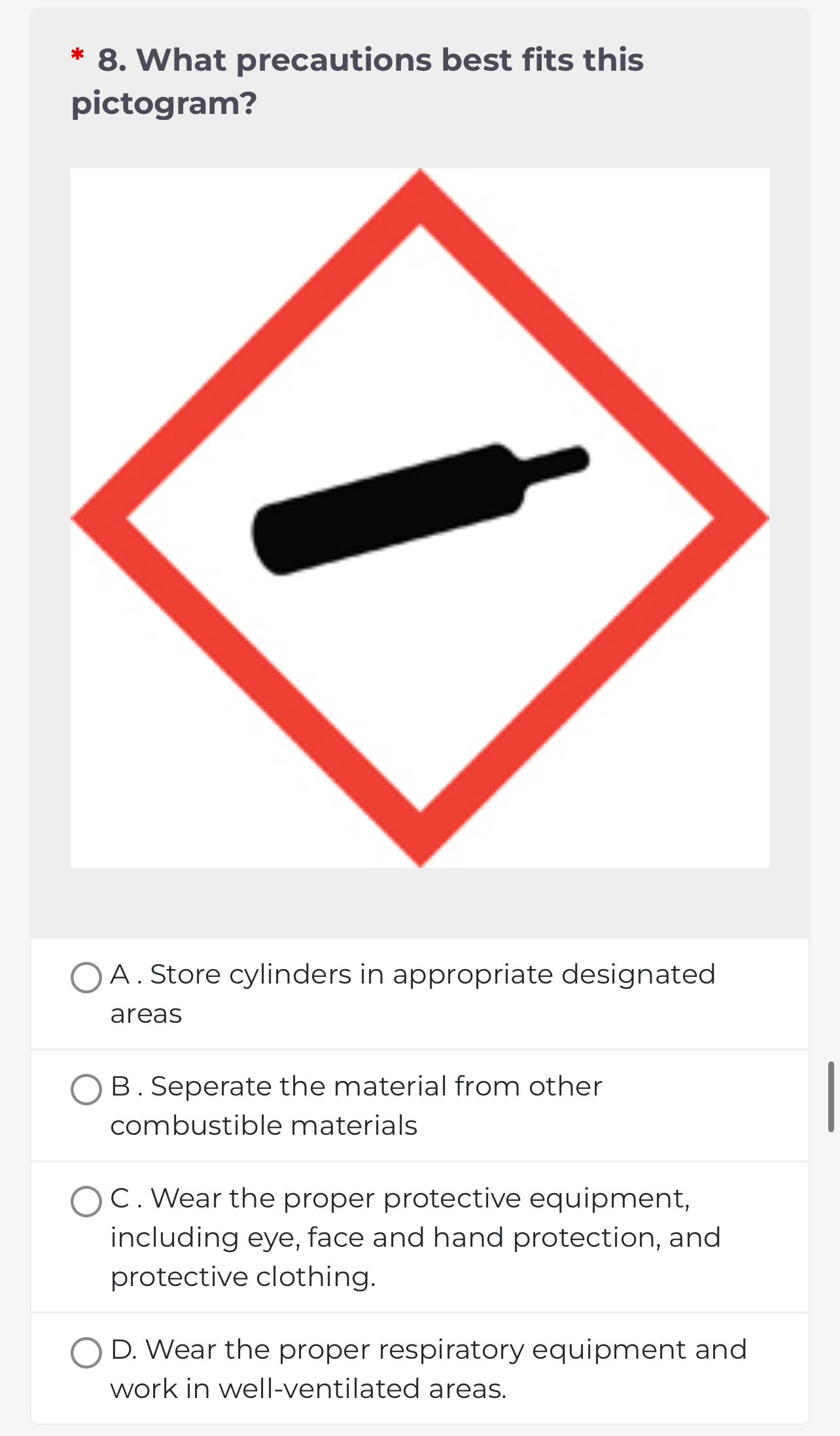 Solved What precautions best fits this pictogram?A. ﻿Store | Chegg.com