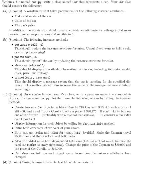 Solved in python code Within a file named car.py, write a | Chegg.com