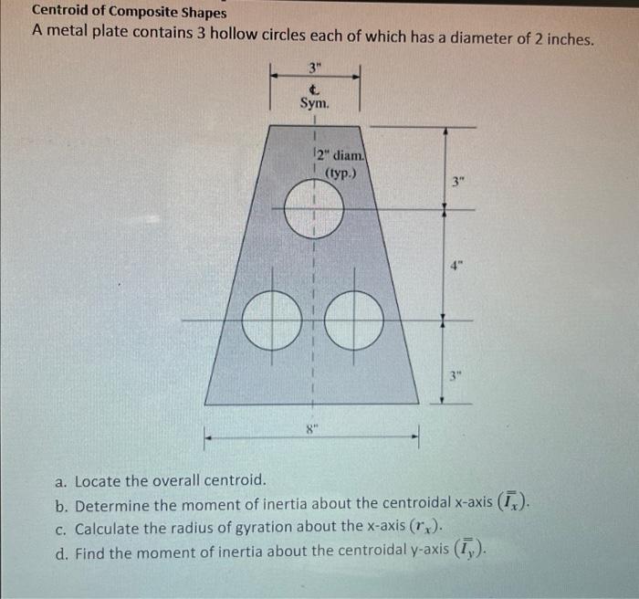 Solved Centroid of Composite Shapes A metal plate contains 3 | Chegg.com
