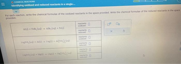 Solved For each reaction, write the chemical formulae of the | Chegg.com