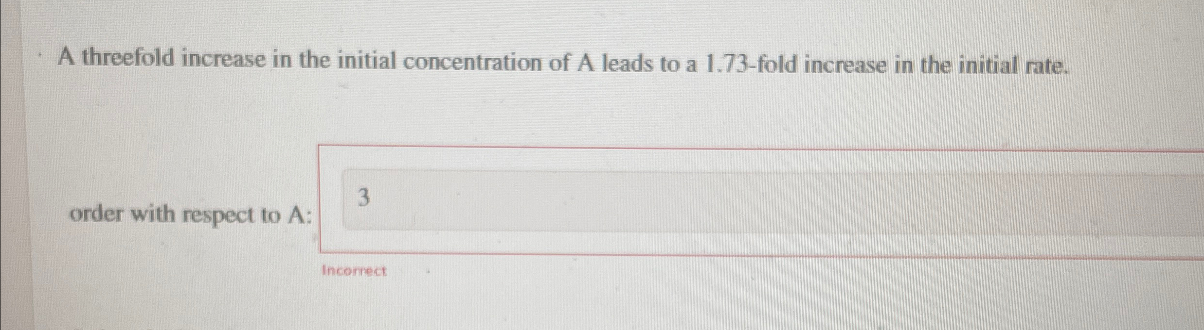 Solved A threefold increase in the initial concentration of | Chegg.com