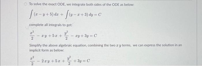 Solved HELP ASAPPPPThe following ODE is exact. (x-y+5) dx + | Chegg.com