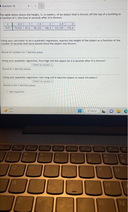 Solved The table below shows the height, h, in meters, of an | Chegg.com