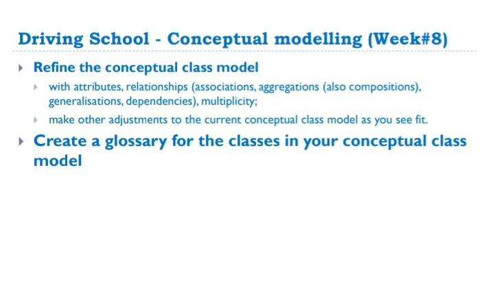 Solved Week 8. Refined conceptual class model + glossary | Chegg.com