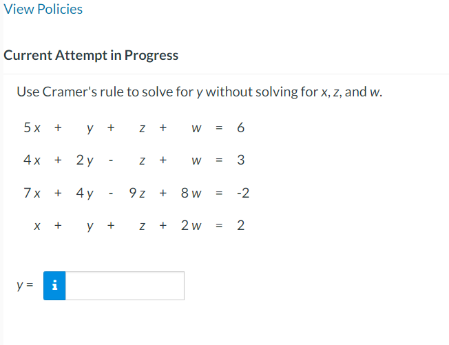 Current Attempt in ﻿ProgressUse Cramer's rule to | Chegg.com