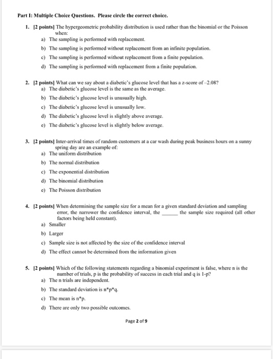 Solved Part 1: Multiple Choice Questions. Please circle the | Chegg.com